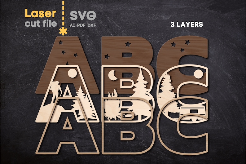 Alphabet SVG. Laser Cut File for Glowforge Cricut, Camping Letters ...