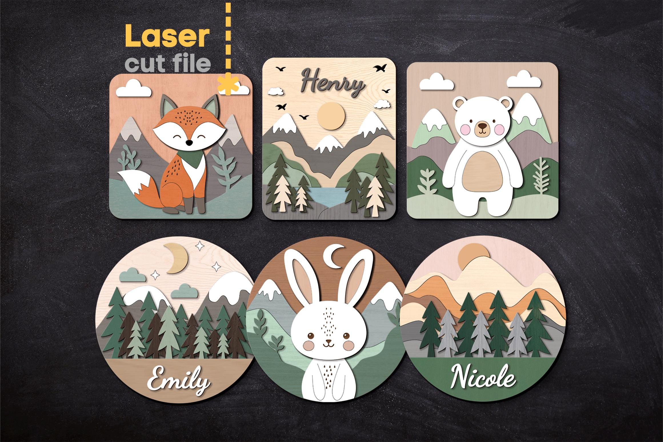 Baby Name Sign SVG Bundle. Laser Cut File for Glowforge, Nature Forest ...