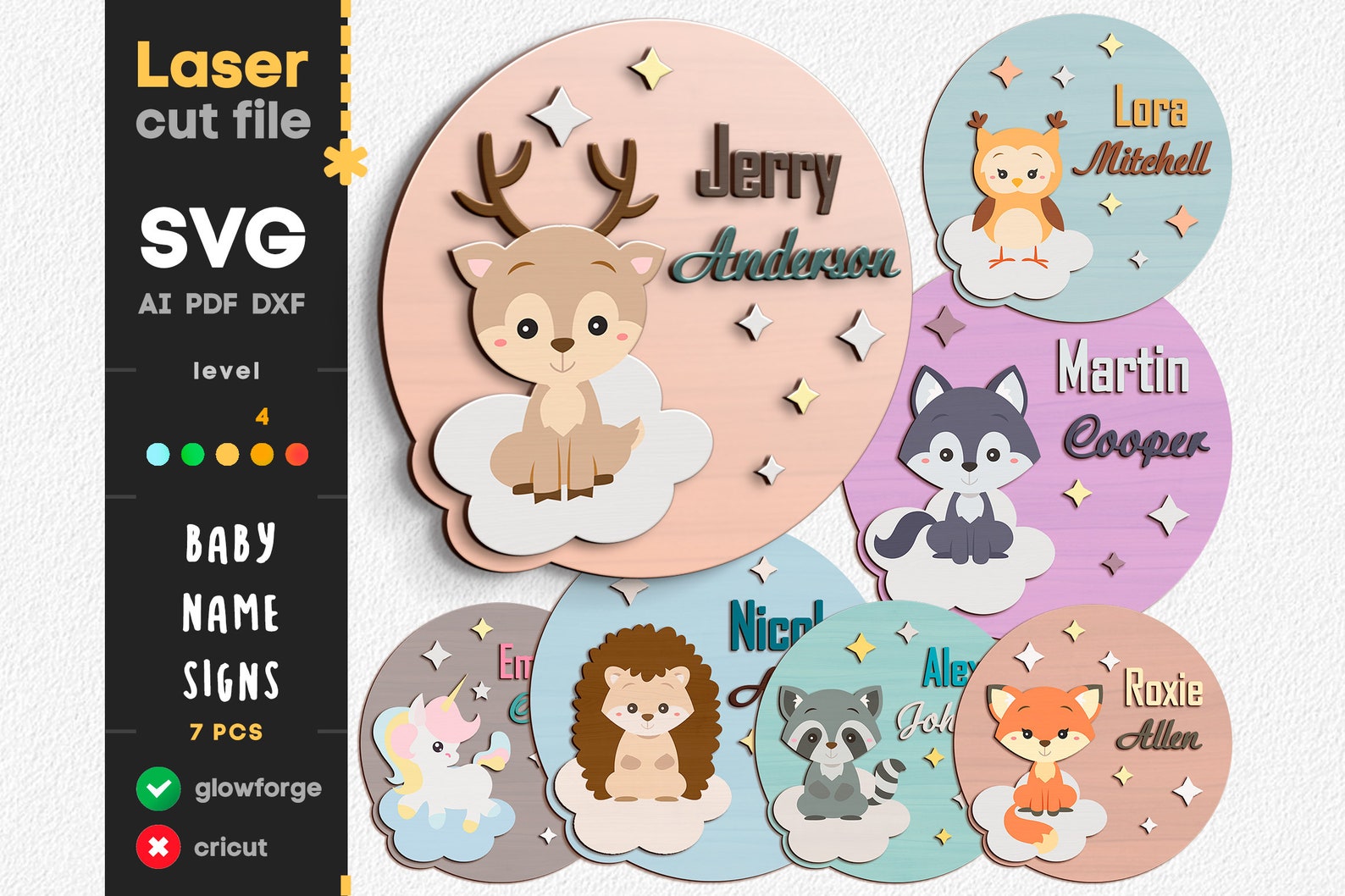 Baby Name Sign SVG Bundle. Laser Cut File for Glowforge Set - Etsy