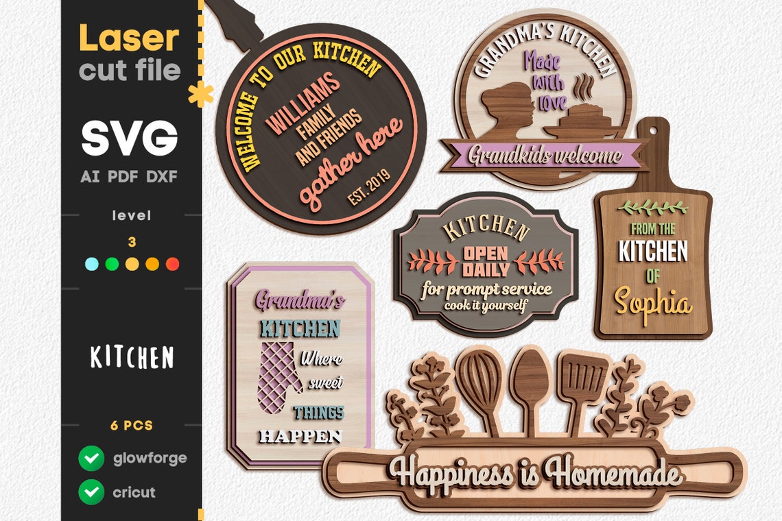 Kitchen Signs SVG Bundle. Laser Cut File for Glowforge Cricut | Etsy