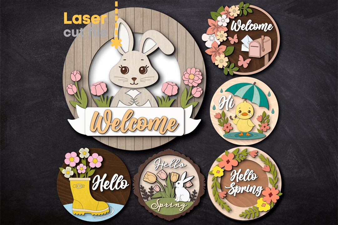 Hello Spring SVG Bundle. Laser Cut File for Glowforge, Flowers Rabbit ...