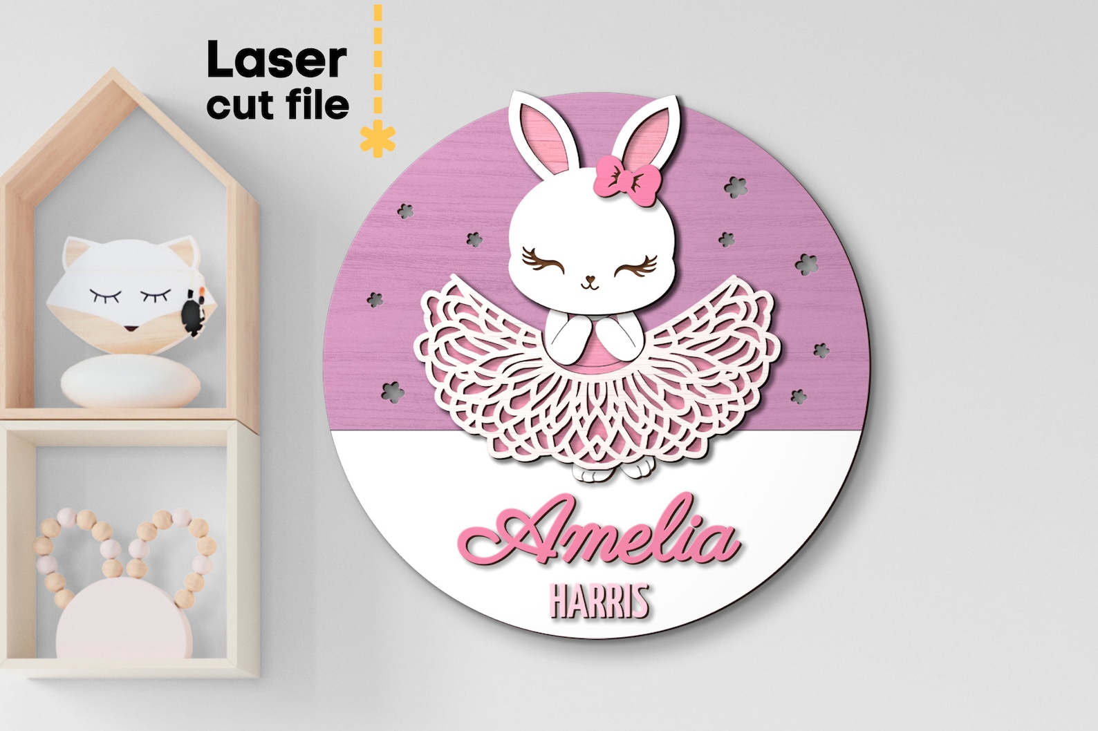 Baby Name Sign SVG. Laser Cut File for Glowforge, Cute Bunny Nursery ...