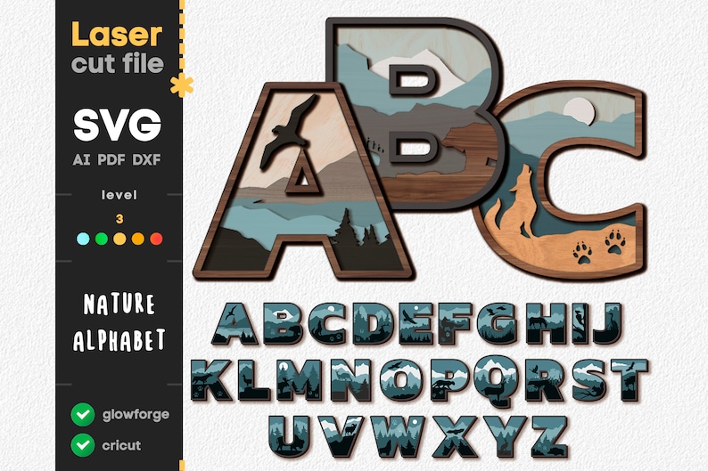Alphabet SVG. Laser Cut File for Glowforge Cricut Forest - Etsy