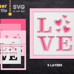 3D Love SVG. Laser Cut File for Cricut, Glowforge Layered Paper Art ...