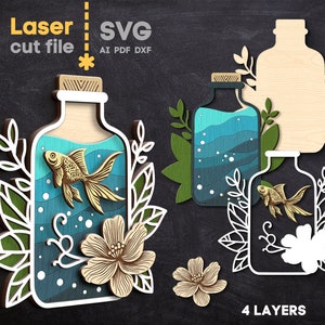 Sea Bottles SVG Bundle. Laser Cut File for Glowforge, Ocean Fish ...