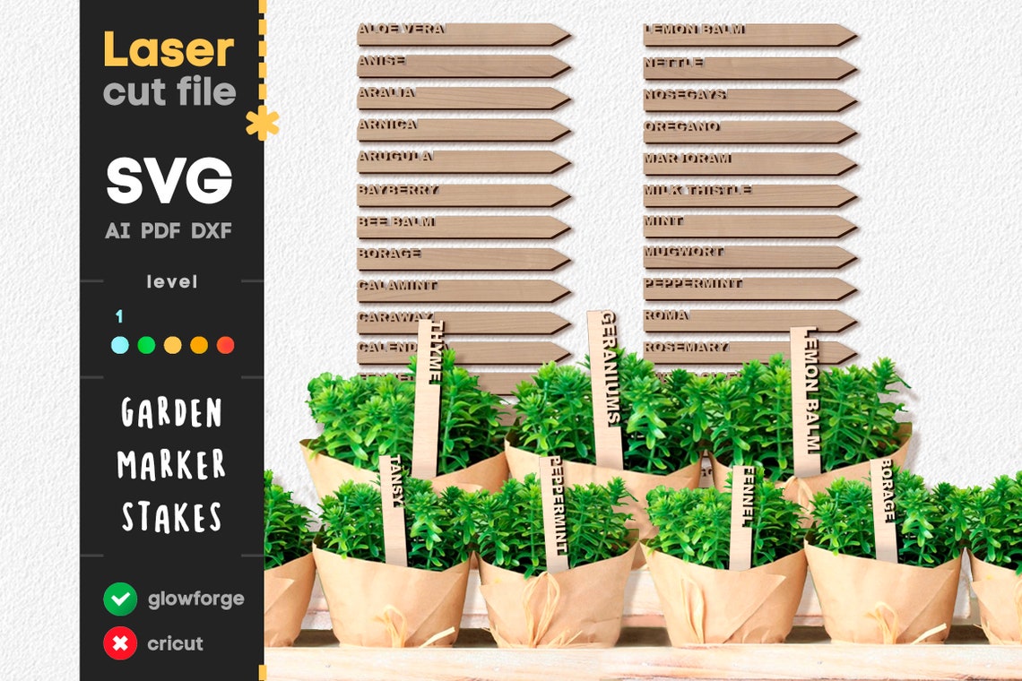 222 Garden Markers SVG Laser Cut Files for Glowforge Cricut. - Etsy