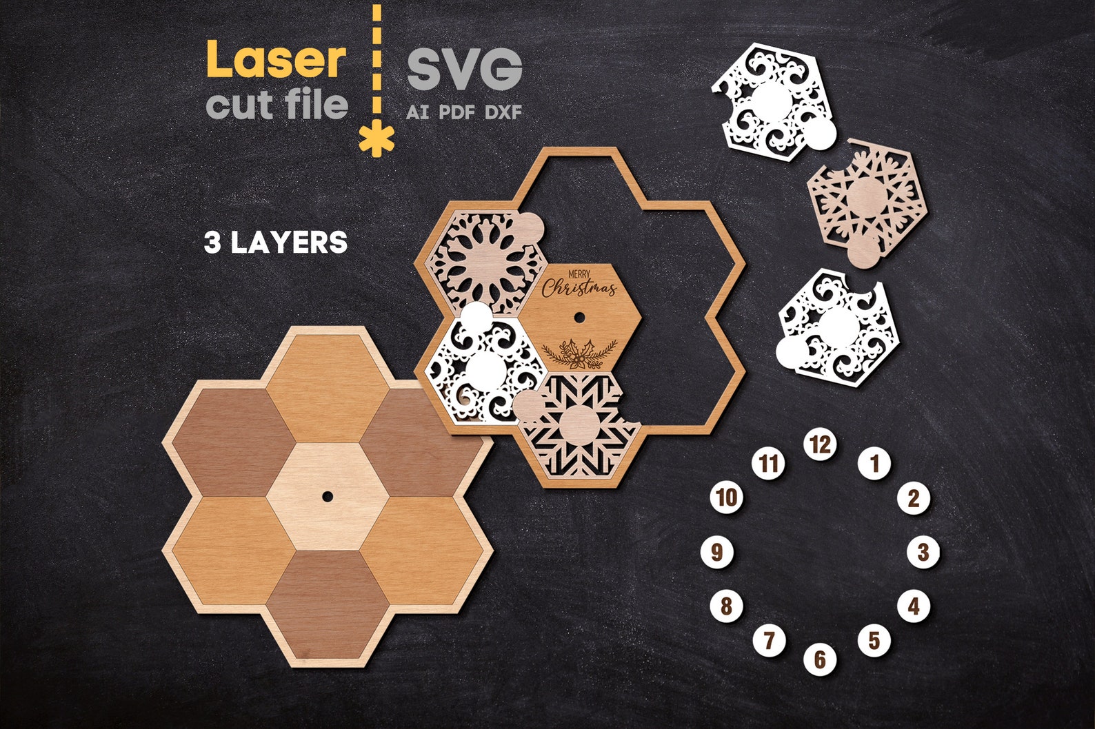 Christmas Wall Clock SVG Laser Cut File for Glowforge. Snowflake ...