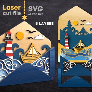Sea Envelope SVG. Laser Cut File for Glowforge, Ocean, Lighthouse ...