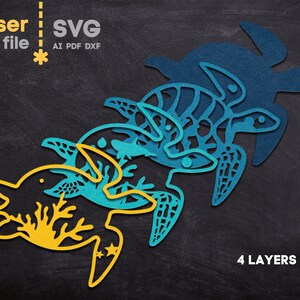 Tortuga SVG Archivo de corte láser Glowforge Cricut Criaturas marinas ...