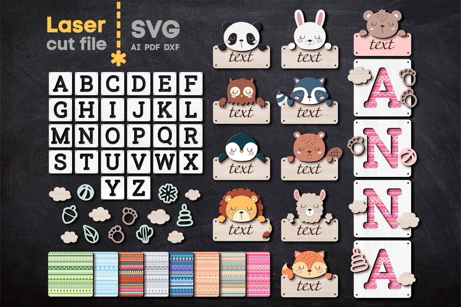 Baby Name Sign SVG Bundle. Laser Cut File for Glowforge, Set Nursery ...