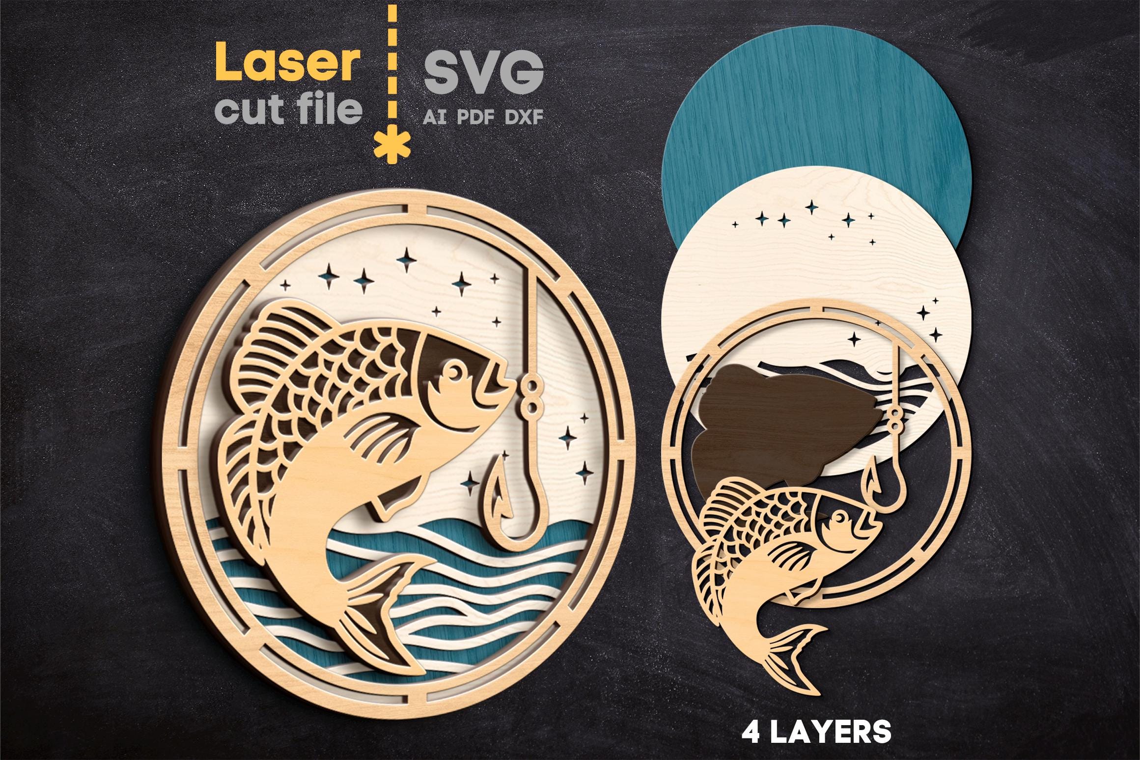 Fishing SVG Bundle. Laser Cut File for Glowforge, Nature Fisherman Fish ...