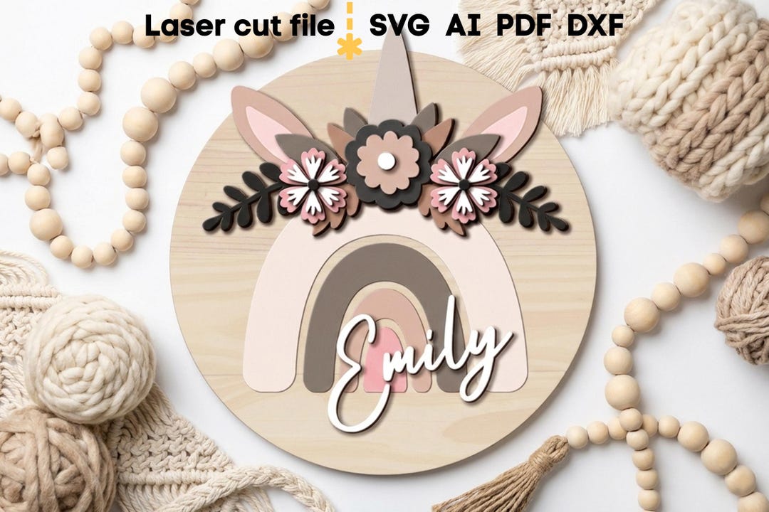Baby Name Sign SVG. Laser Cut File for Glowforge, Nursery Unicorn ...