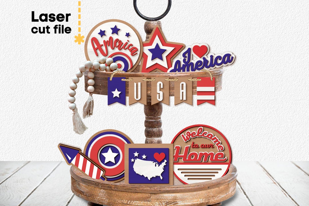 Independence Day Tiered Tray SVG. Laser Cut File for Glowforge, Decor ...