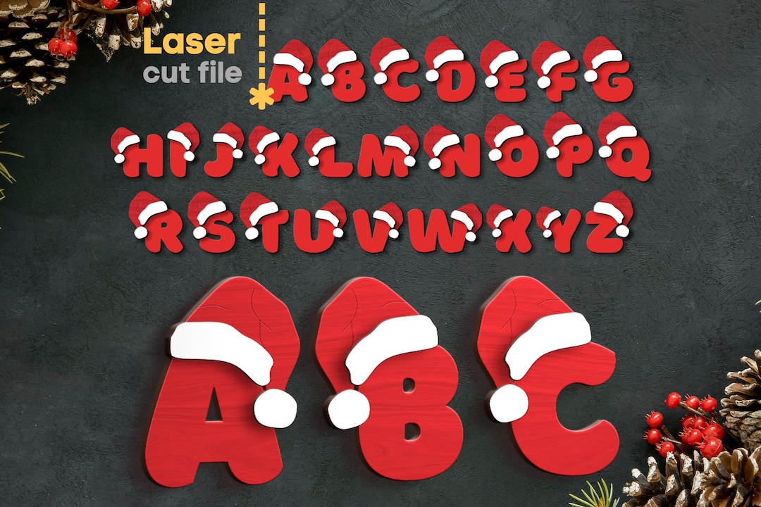 Santa Hat Alphabet SVG. Laser Cut File for Glowforge, Christmas Hat ...