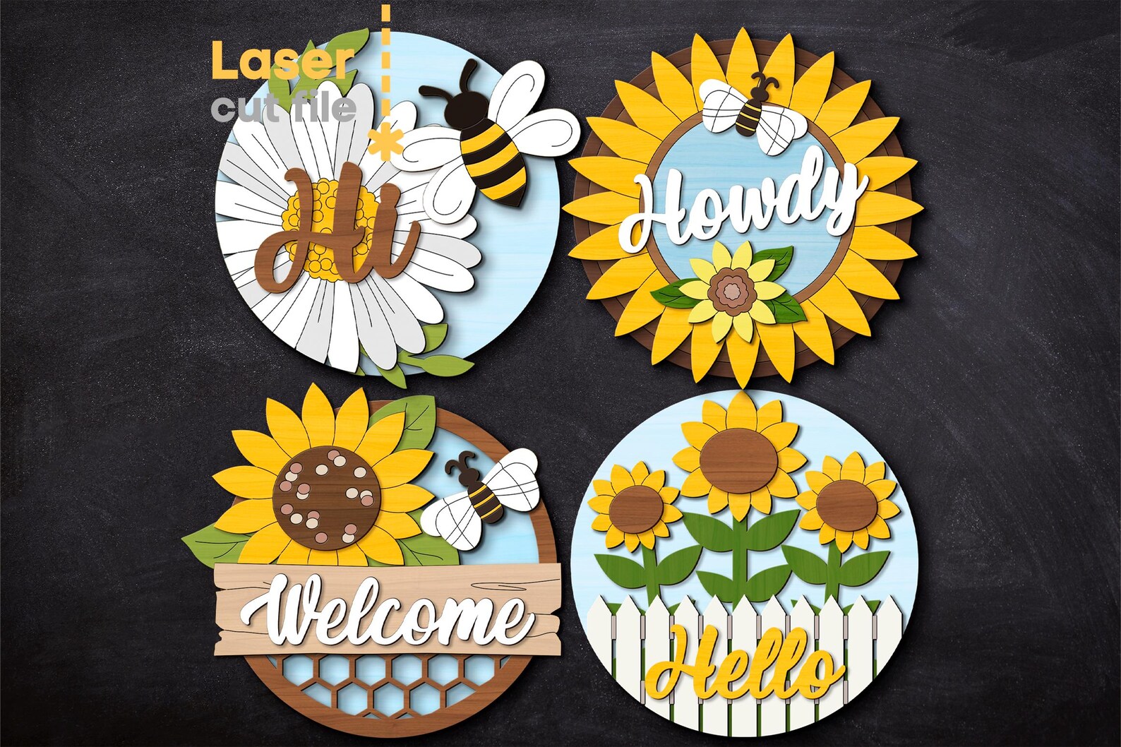 Sunflowers SVG Bundle. Laser Cut File for Glowforge, Flowers Bee Summer ...