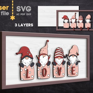 Valentine Gnomes Bundle SVG. Laser Cut File for Glowforge Welcome Sign Valentine's Day Door ...