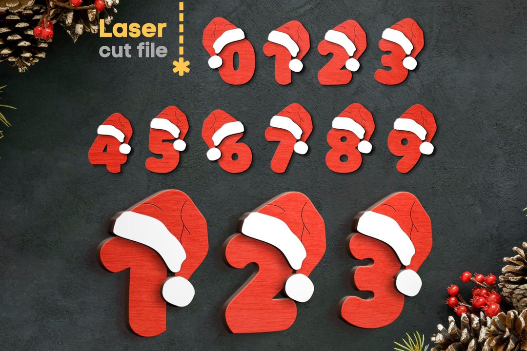 Santa Hat Alphabet SVG Numbers. Laser Cut File for Glowforge, Christmas ...