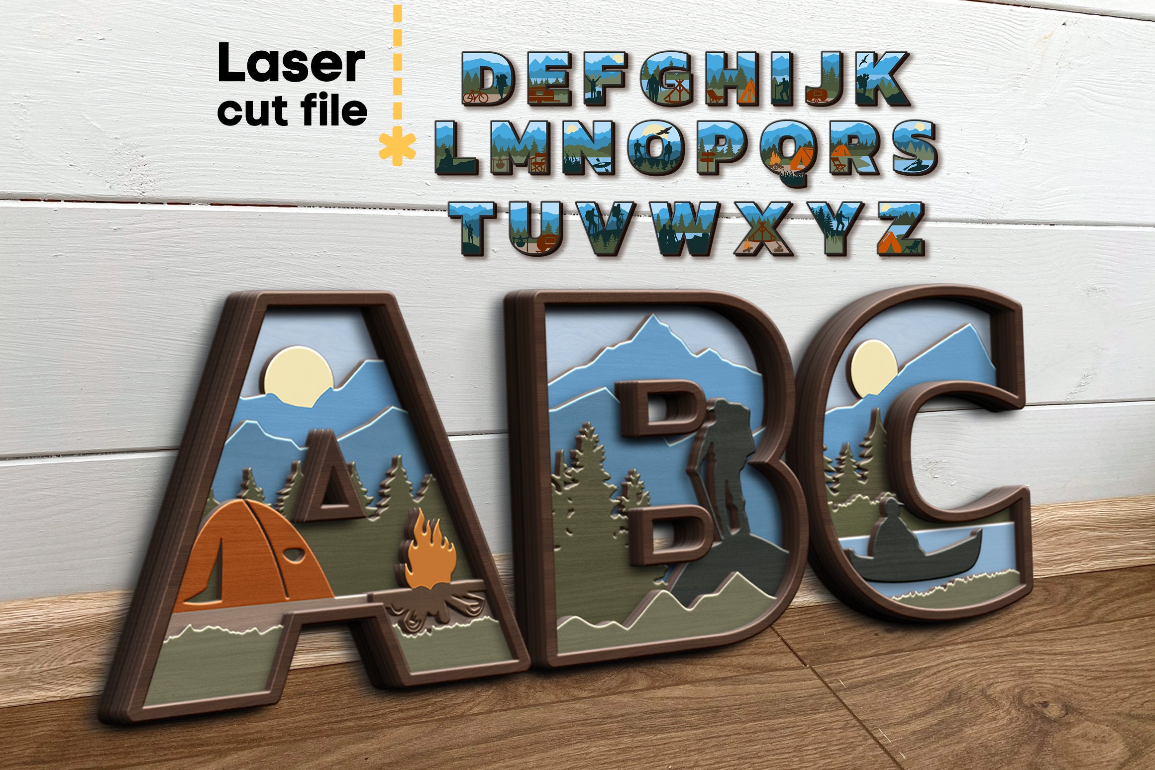 Alphabet SVG. Laser Cut File for Glowforge Cricut, Camping Letters ...
