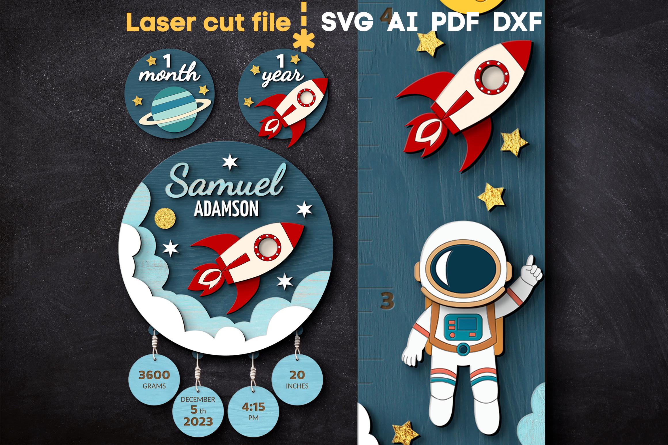 Space Baby Name Sign SVG Bundle. Laser Cut File for Glowforge, Birth ...