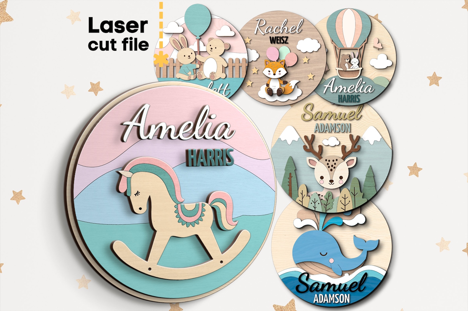 Baby Name Sign SVG Bundle. Laser Cut File for Glowforge, Fox Whale Bear ...