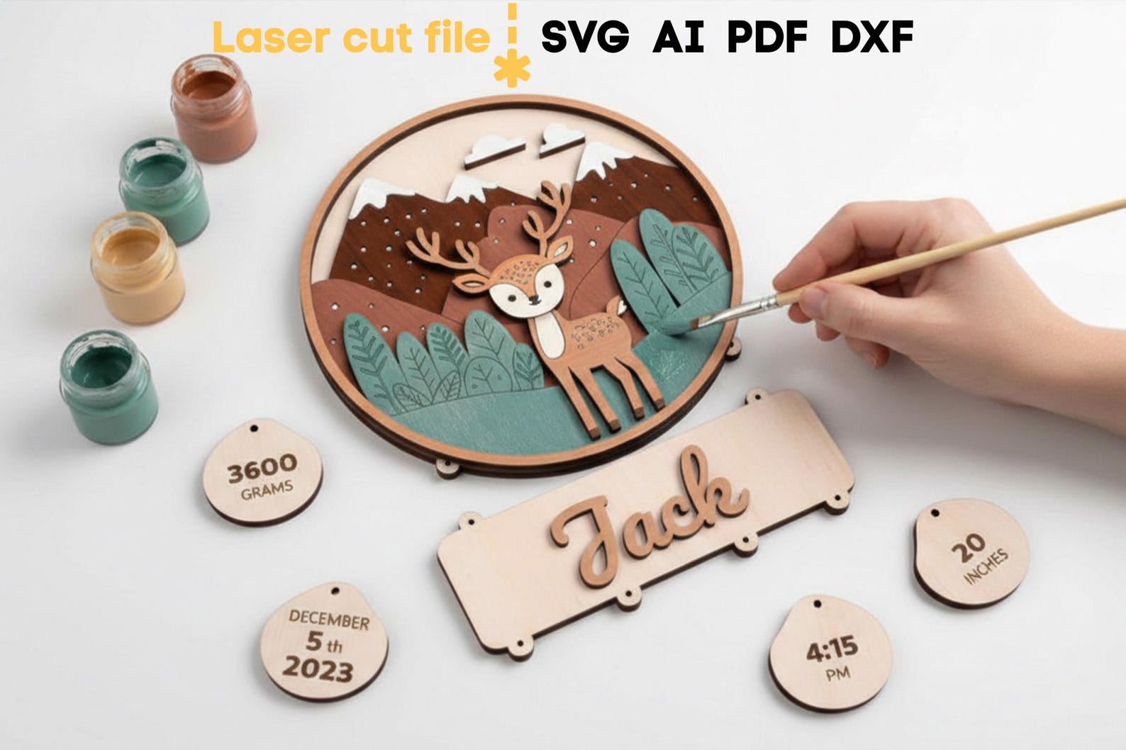 Animals Birth Announcement SVG Bundle. Laser Cut File for Glowforge ...