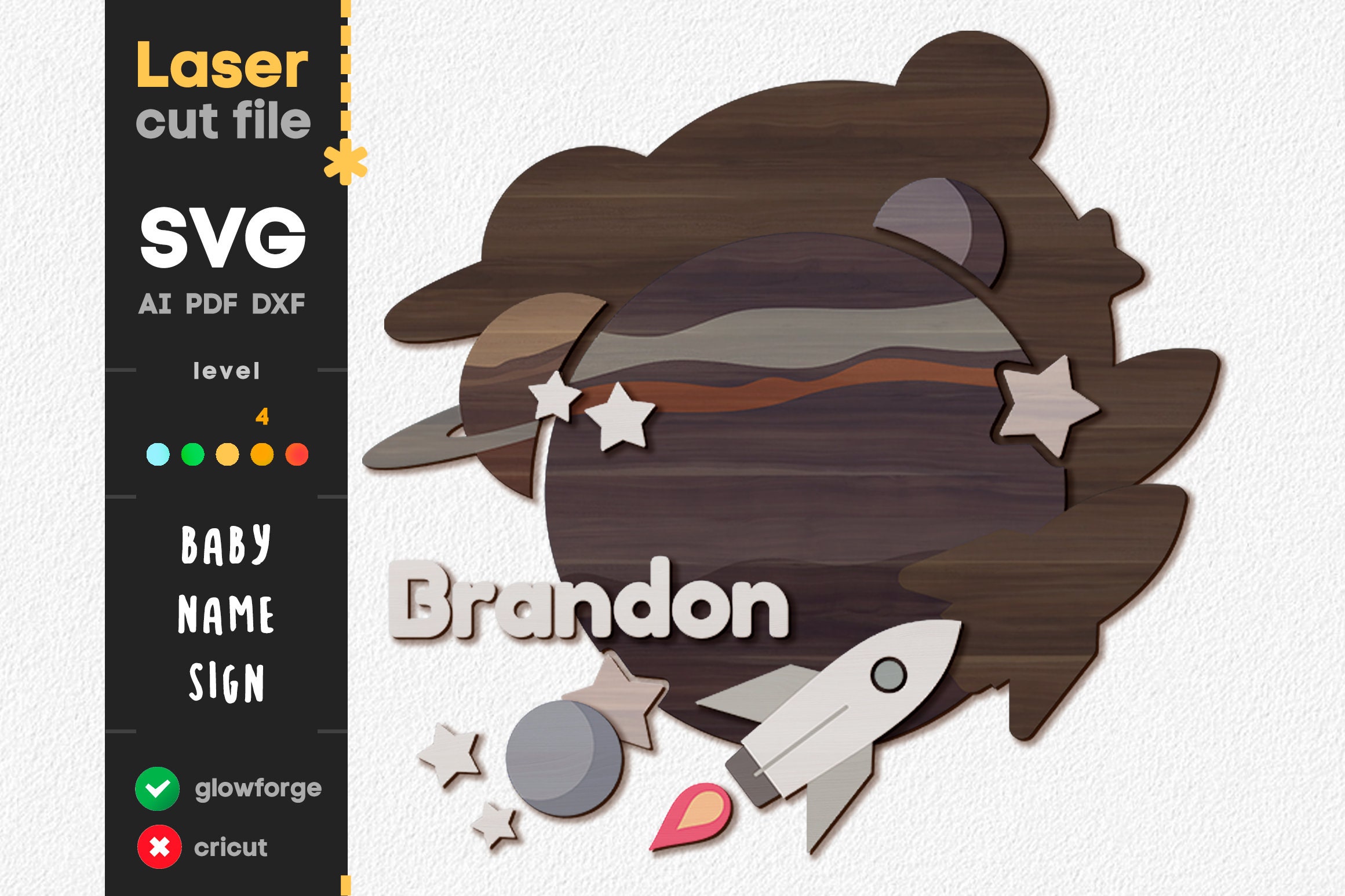 Space Baby Name Sign SVG. Laser Cut File for Glowforge - Etsy Australia