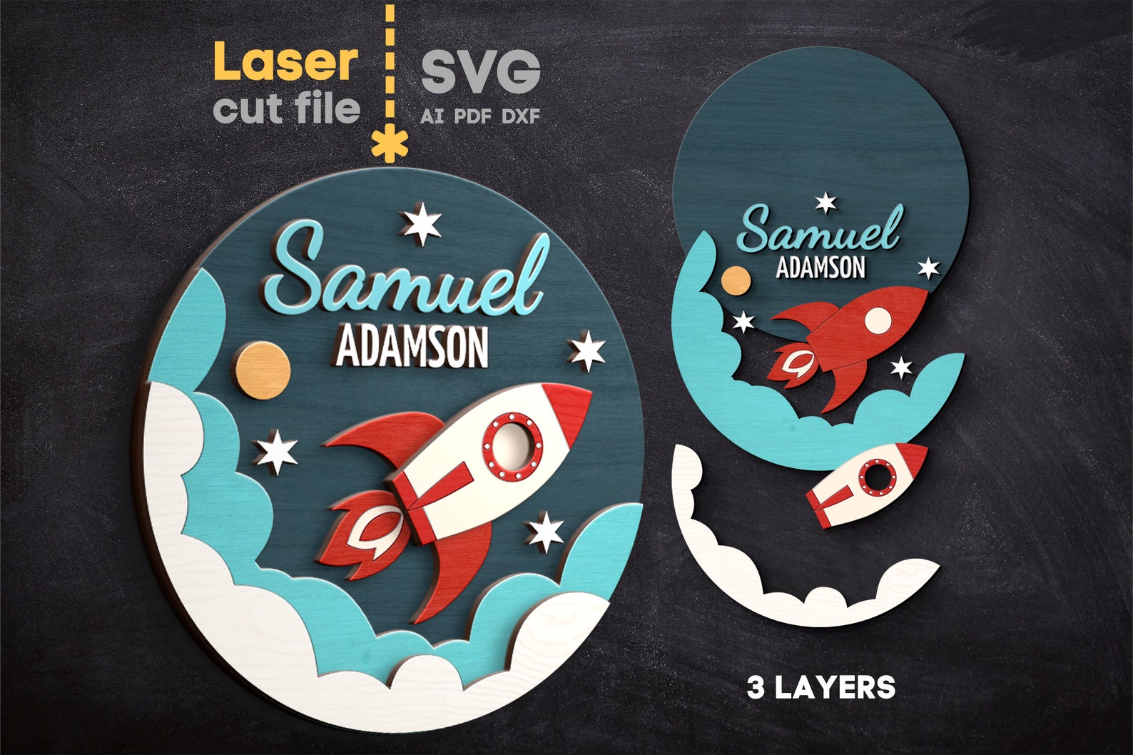 Baby Name Sign SVG Bundle. Laser Cut File for Glowforge, Car Rocket ...