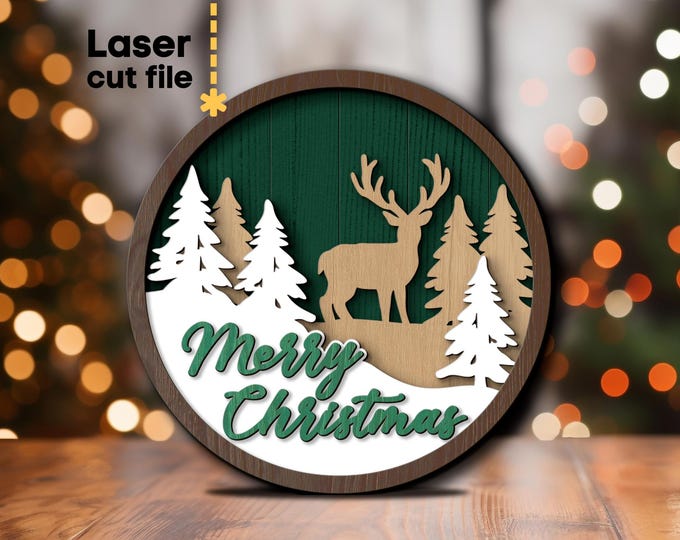 Christmas Laser Sign Bundle 3, Round Door Hanger, Glowforge Laser File ...