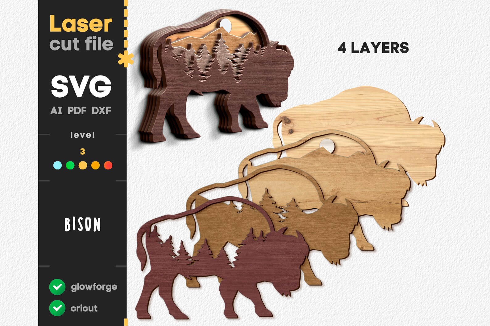 Bison SVG. Laser Cut File for Glowforge Cricut Buffalo Forest - Etsy