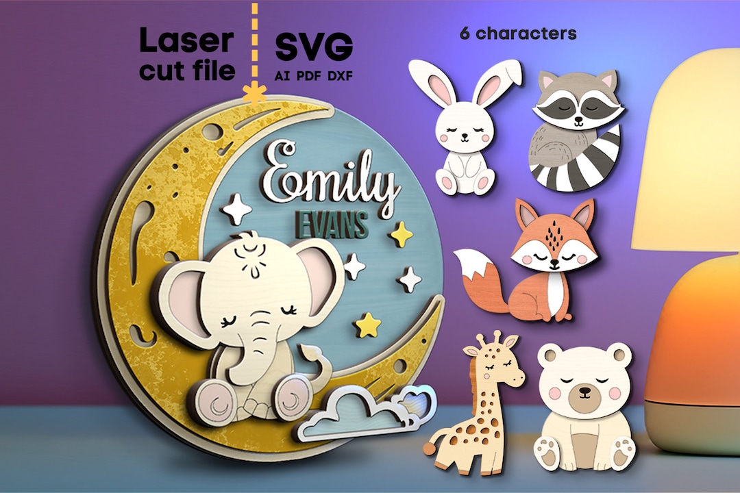 Baby Name Sign SVG Bundle. Laser Cut File for Glowforge, Baby Animals ...