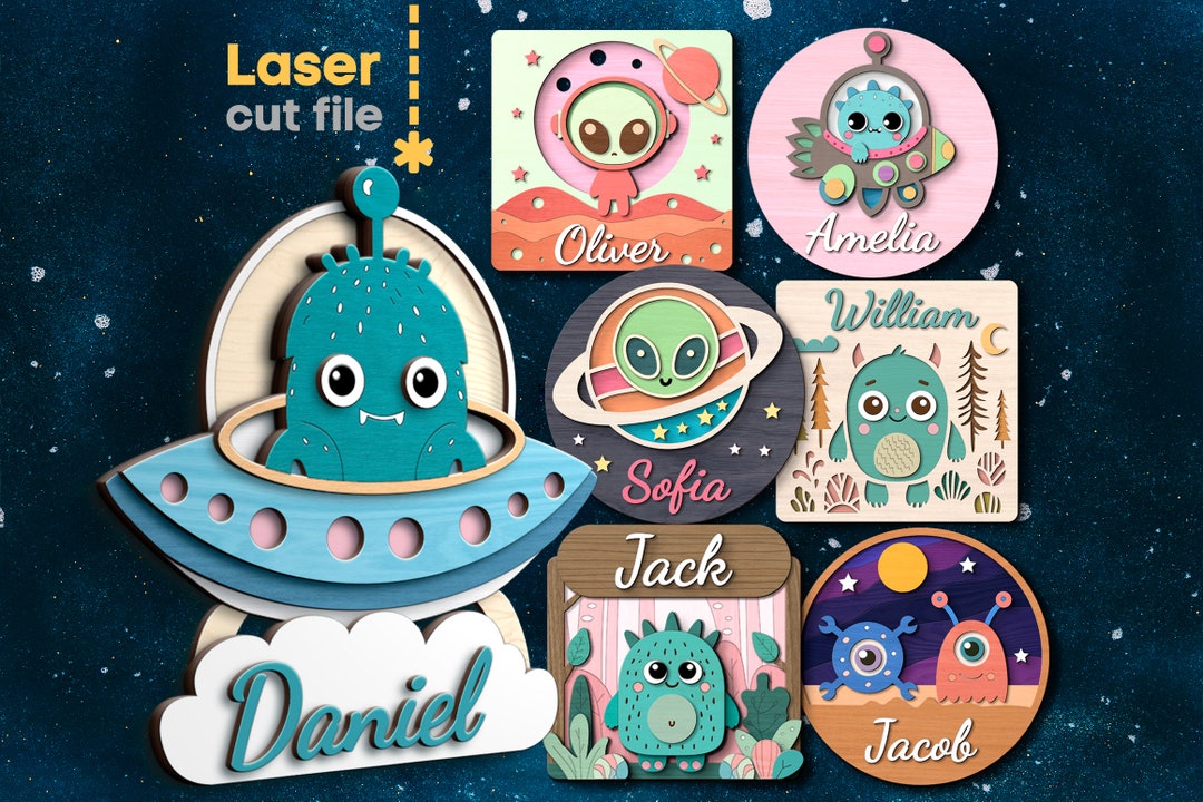 Aliens Baby Name Sign SVG Bundle. Laser Cut File for Glowforge ...