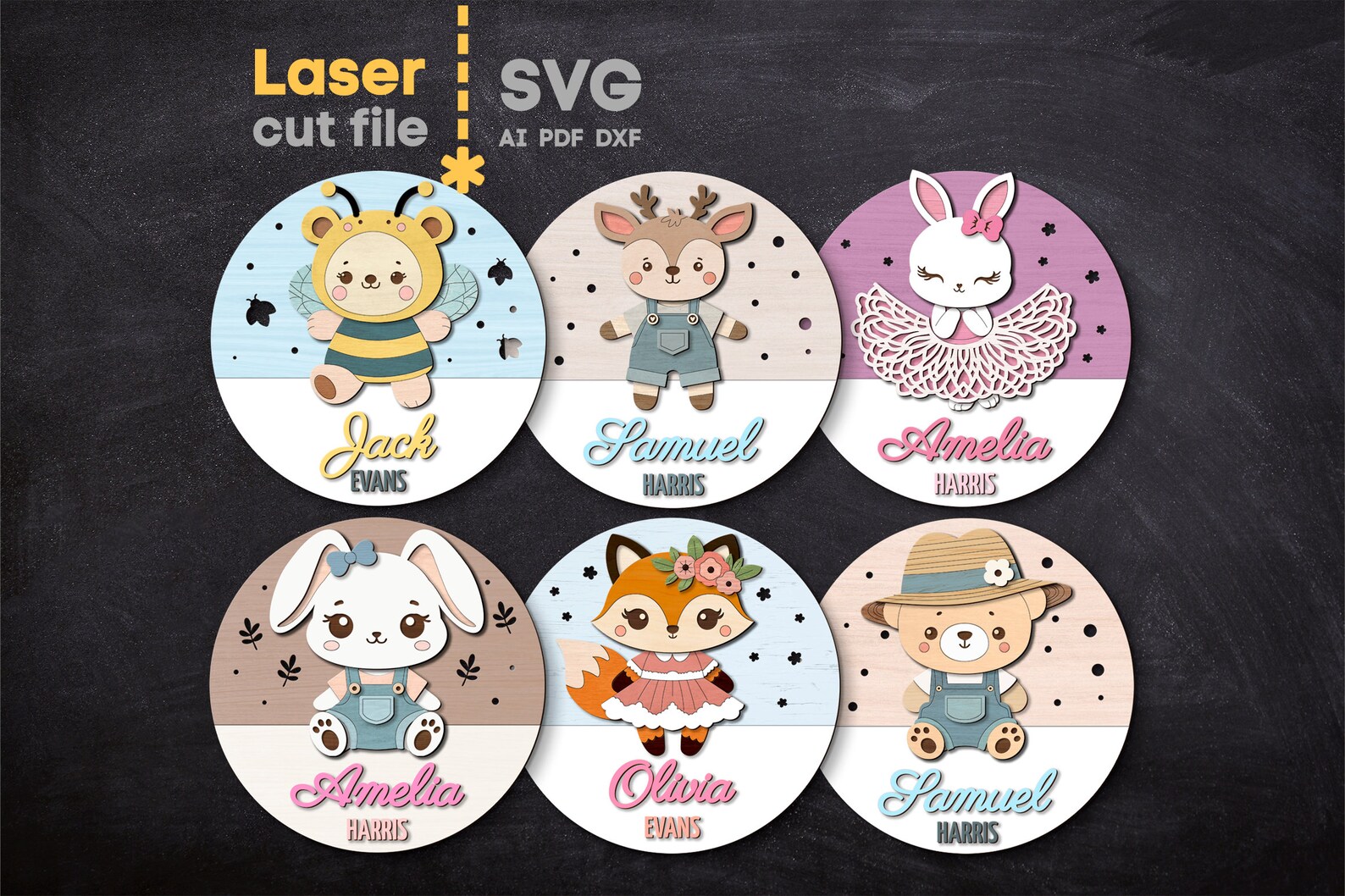 Baby Name Sign SVG Bundle. Laser Cut File for Glowforge, Animals Fox ...