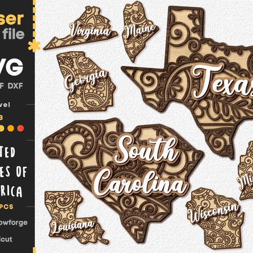 50 American States Bundle SVG. Laser Cut File for Glowforge - Etsy