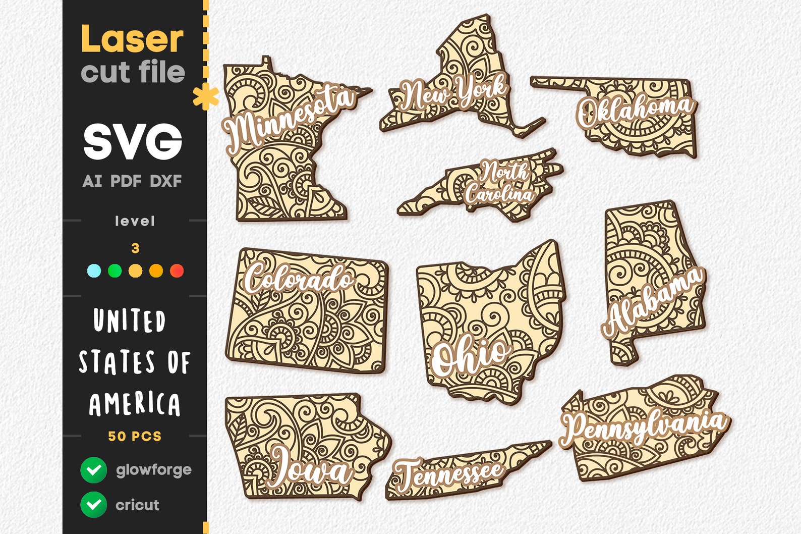 50 American States Bundle SVG. Laser Cut File for Glowforge - Etsy