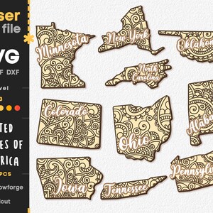 50 American States Bundle SVG. Laser Cut File for Glowforge Cricut ...