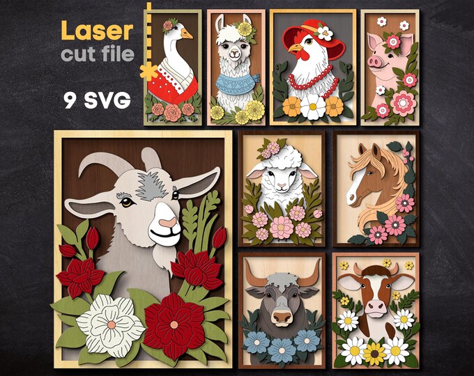 Farm Animals SVG Bundle. Laser Cut File for Glowforge, Goat Cow Sheep ...