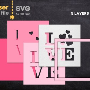 3D Love SVG. Laser Cut File for Cricut, Glowforge Layered Paper Art ...