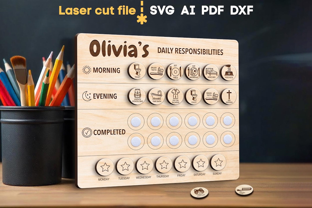 Daily Responsibilities Board SVG. Laser Cut File for Glowforge, Kids ...