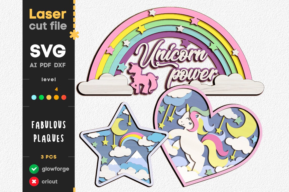 Unicorn Rainbow SVG Bundle Laser Cut File for Glowforge | Etsy