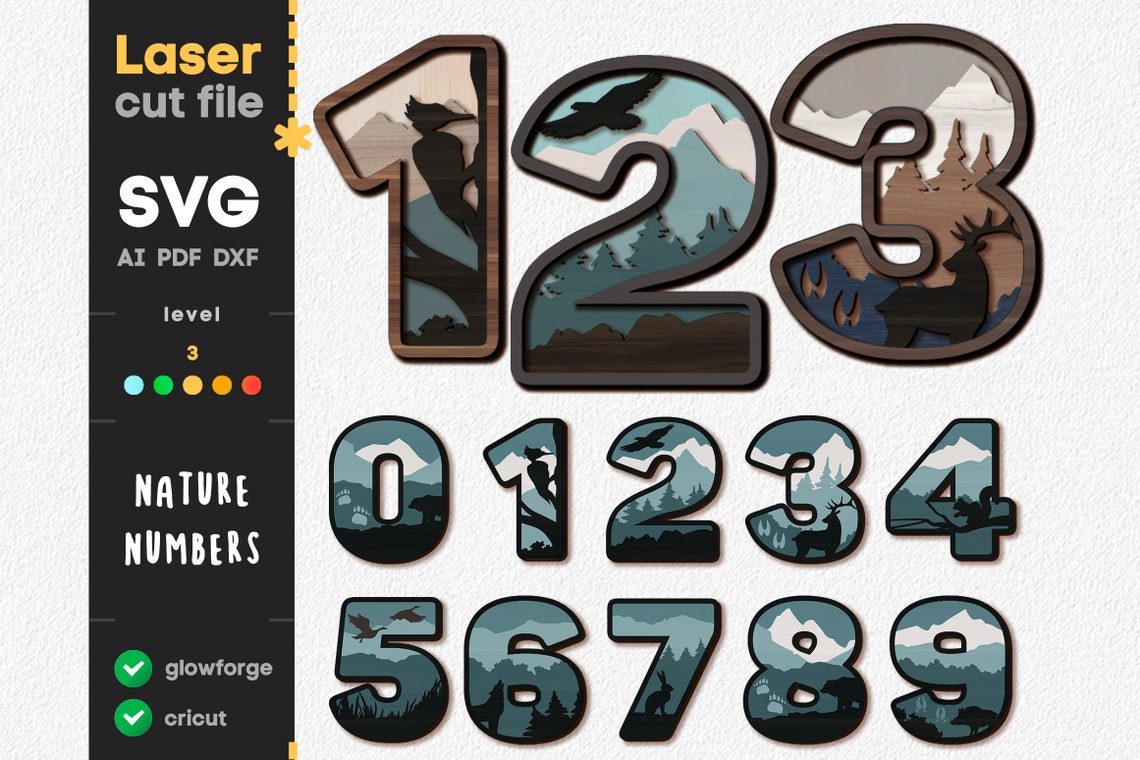 Alphabet Numbers SVG. Laser Cut File for Glowforge Cricut, Forest ...