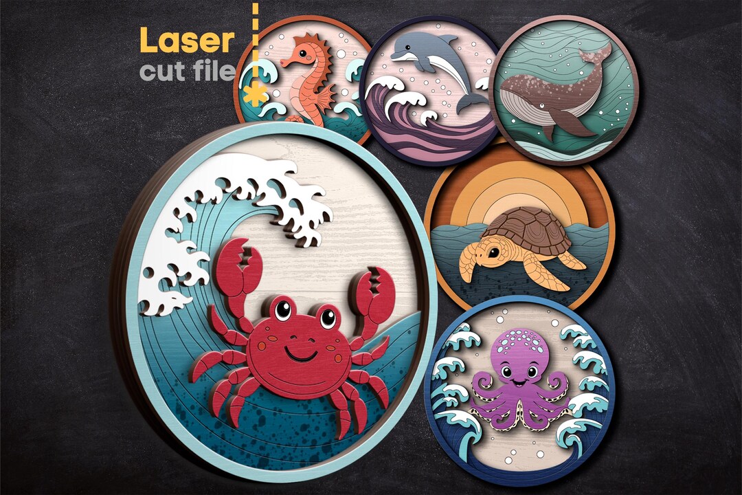 Sea Animals SVG Bundle. Laser Cut File for Glowforge, Crab Octopus ...