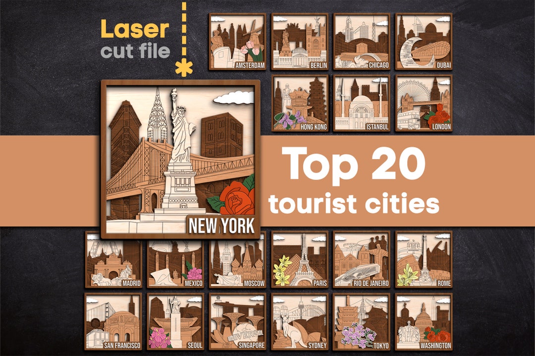 20 Tourist Cities SVG Bundle. Laser Cut File for Glowforge, Travel ...