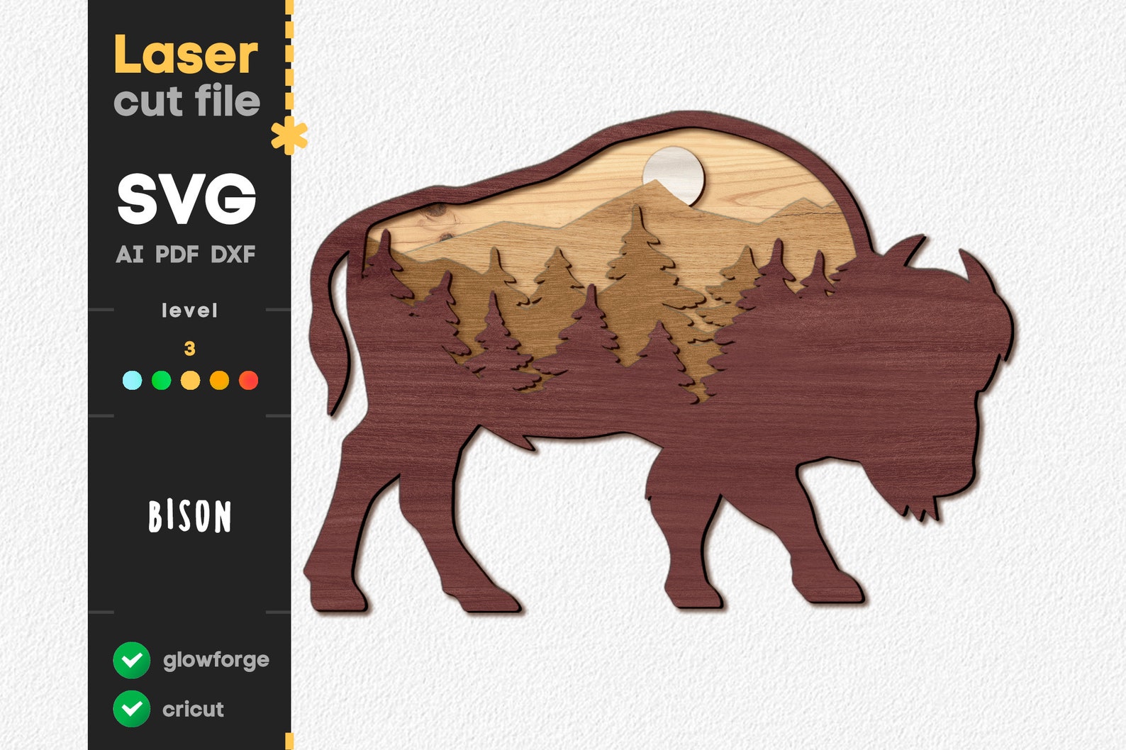 Bison SVG. Laser Cut File for Glowforge Cricut Buffalo Forest - Etsy