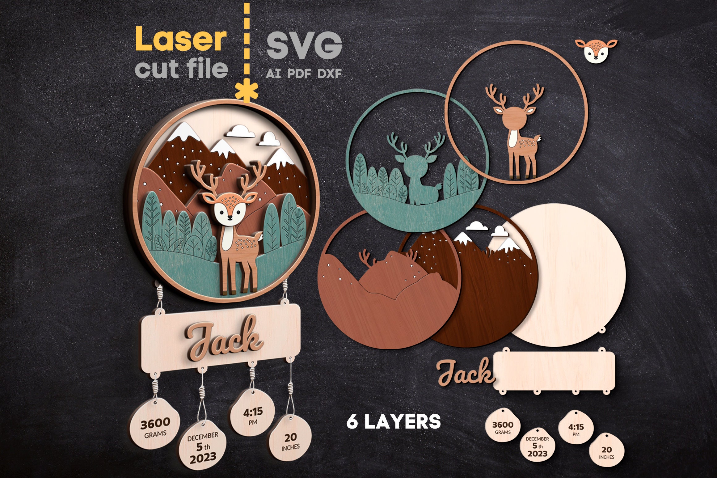 Animals Birth Announcement SVG Bundle. Laser Cut File for Glowforge ...