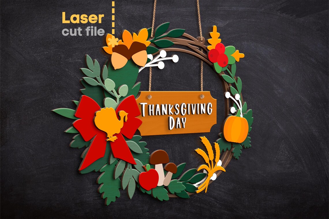 Thanksgiving Day SVG. Laser Cut File for Glowforge, Autumn Wreath Fall ...