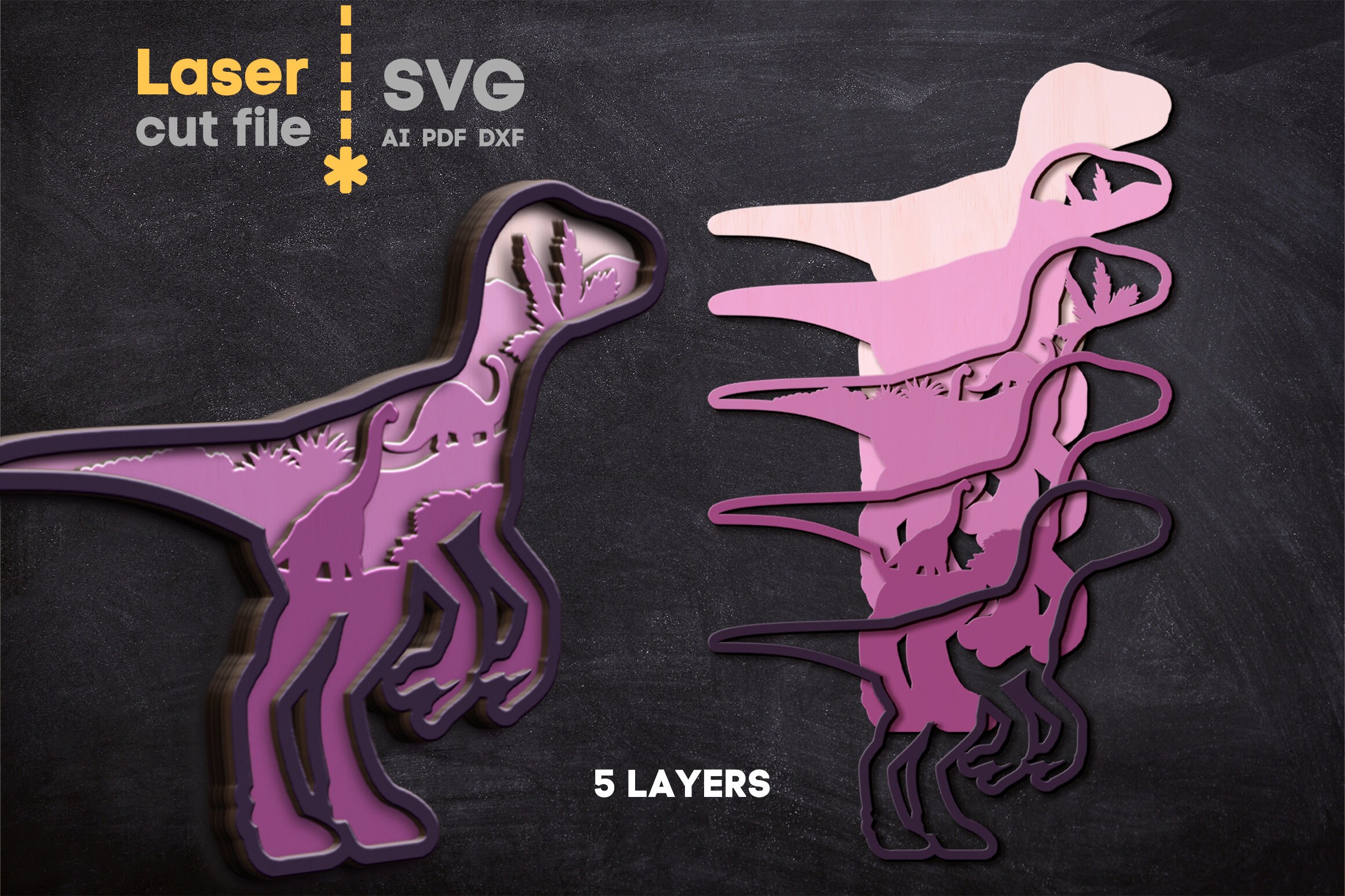 Dinosaur SVG Bundle Laser Cut File Glowforge, Cricut. Tyrannosaurus ...