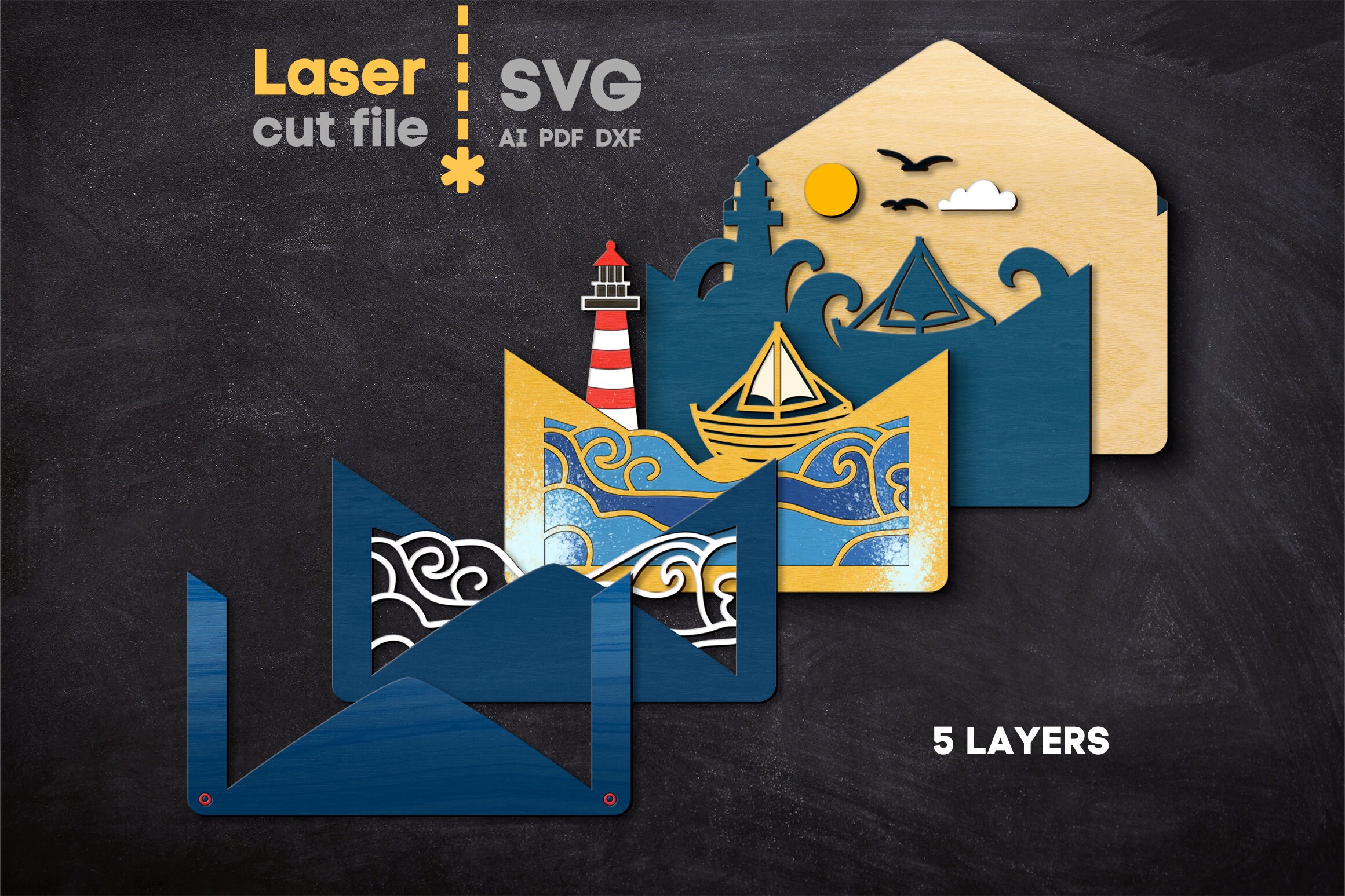 Sea Envelope SVG. Laser Cut File for Glowforge, Ocean, Lighthouse ...