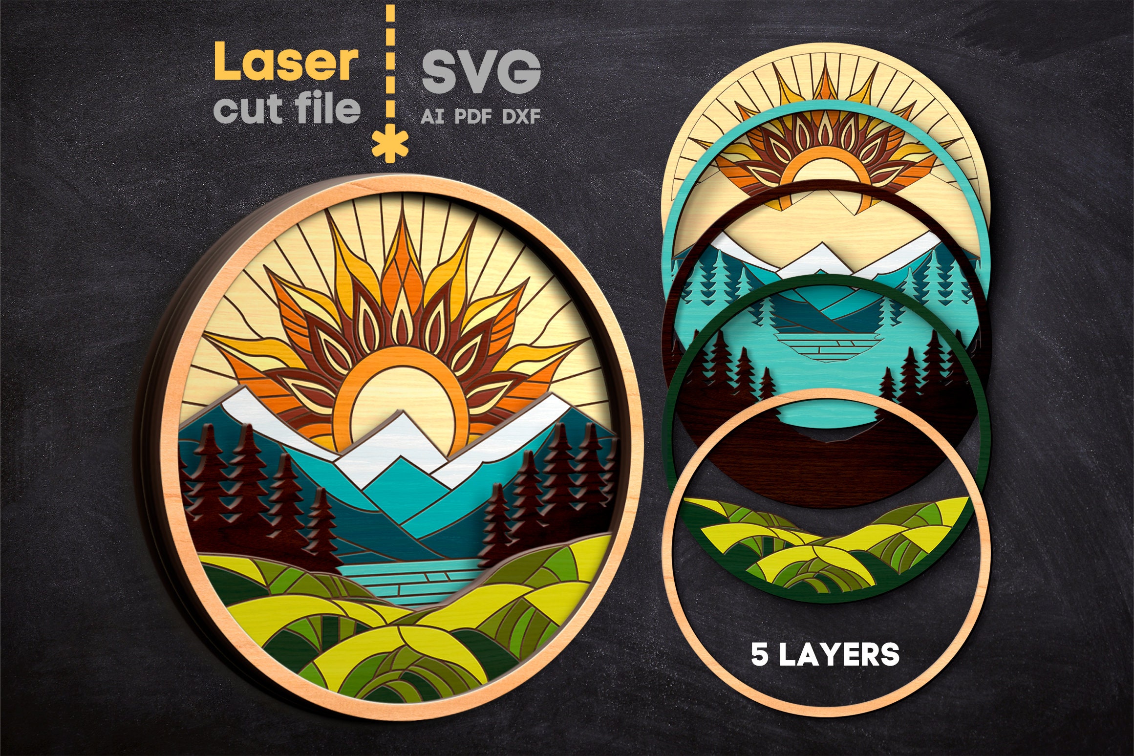Nature Painting SVG. Laser Cut File for Glowforge, Forest Mountains ...