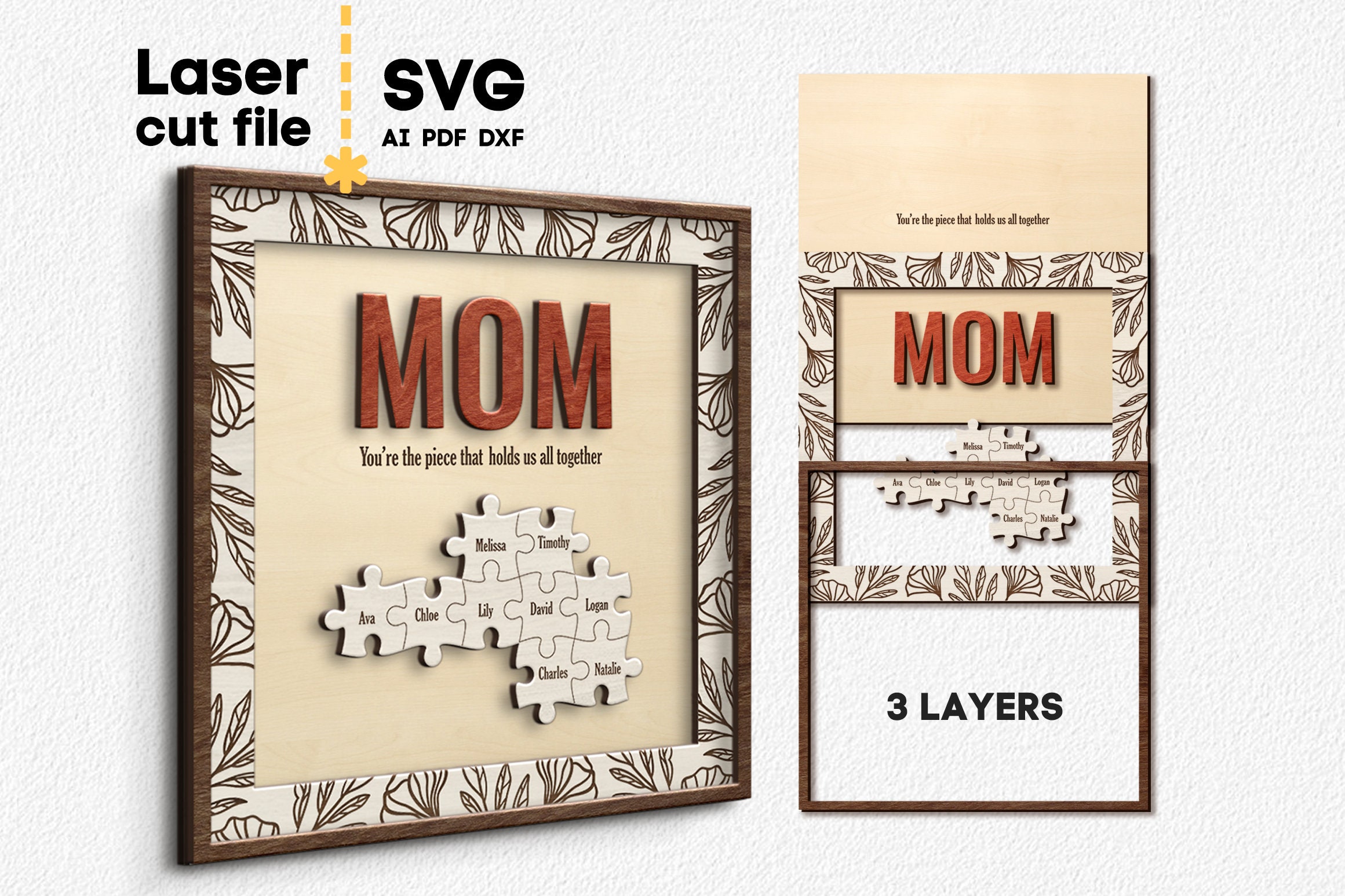 Paquete SVG de family tree puzzle. Archivo cortado con láser - Etsy España