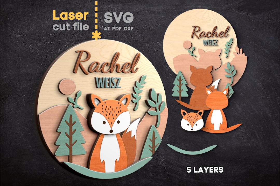Fox Baby Name Sign SVG. Laser Cut File for Glowforge, Cute Forest ...